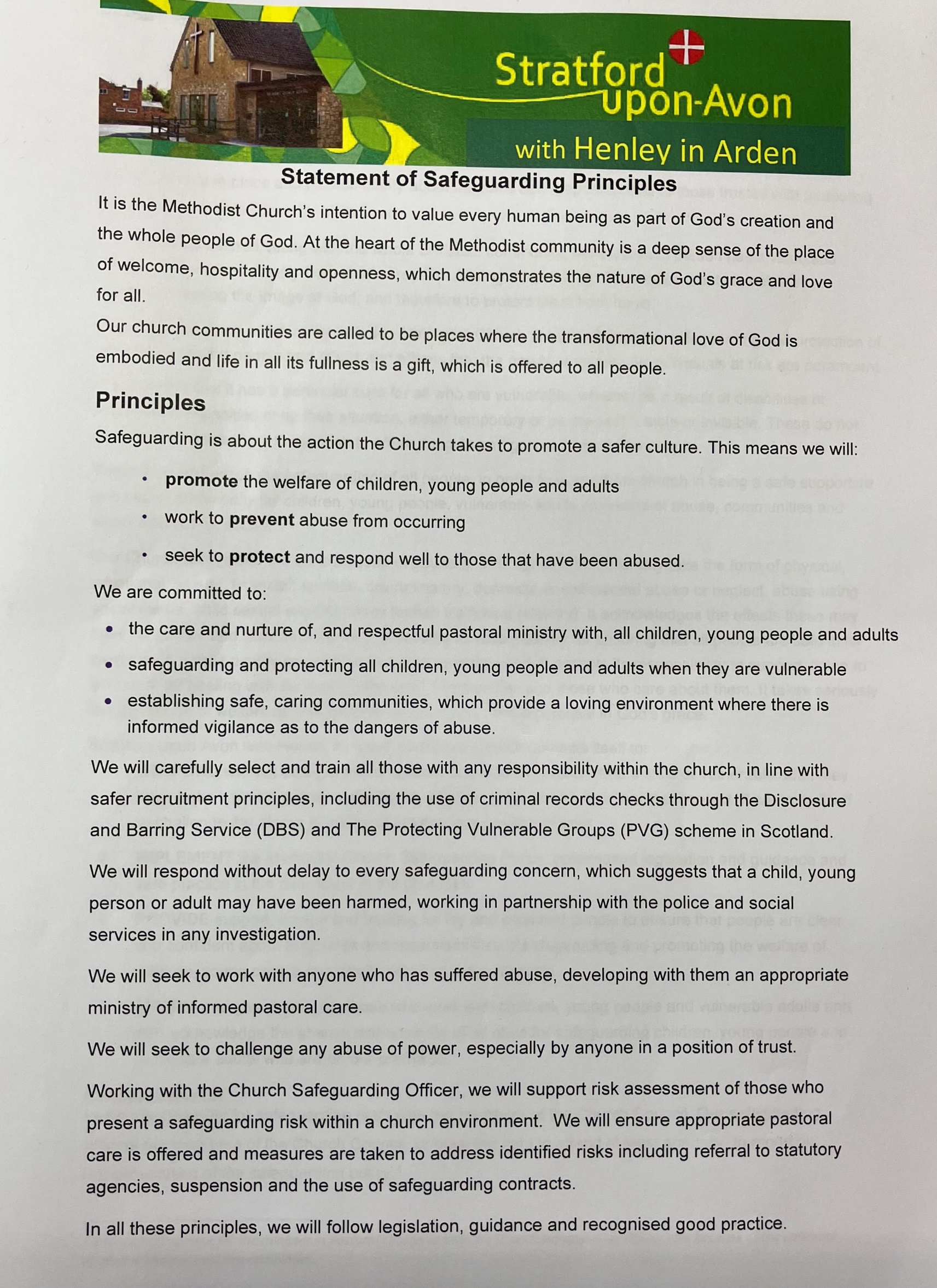Our Safeguarding Policy – STRATFORD UPON AVON WITH HENLEY METHODIST CHURCH