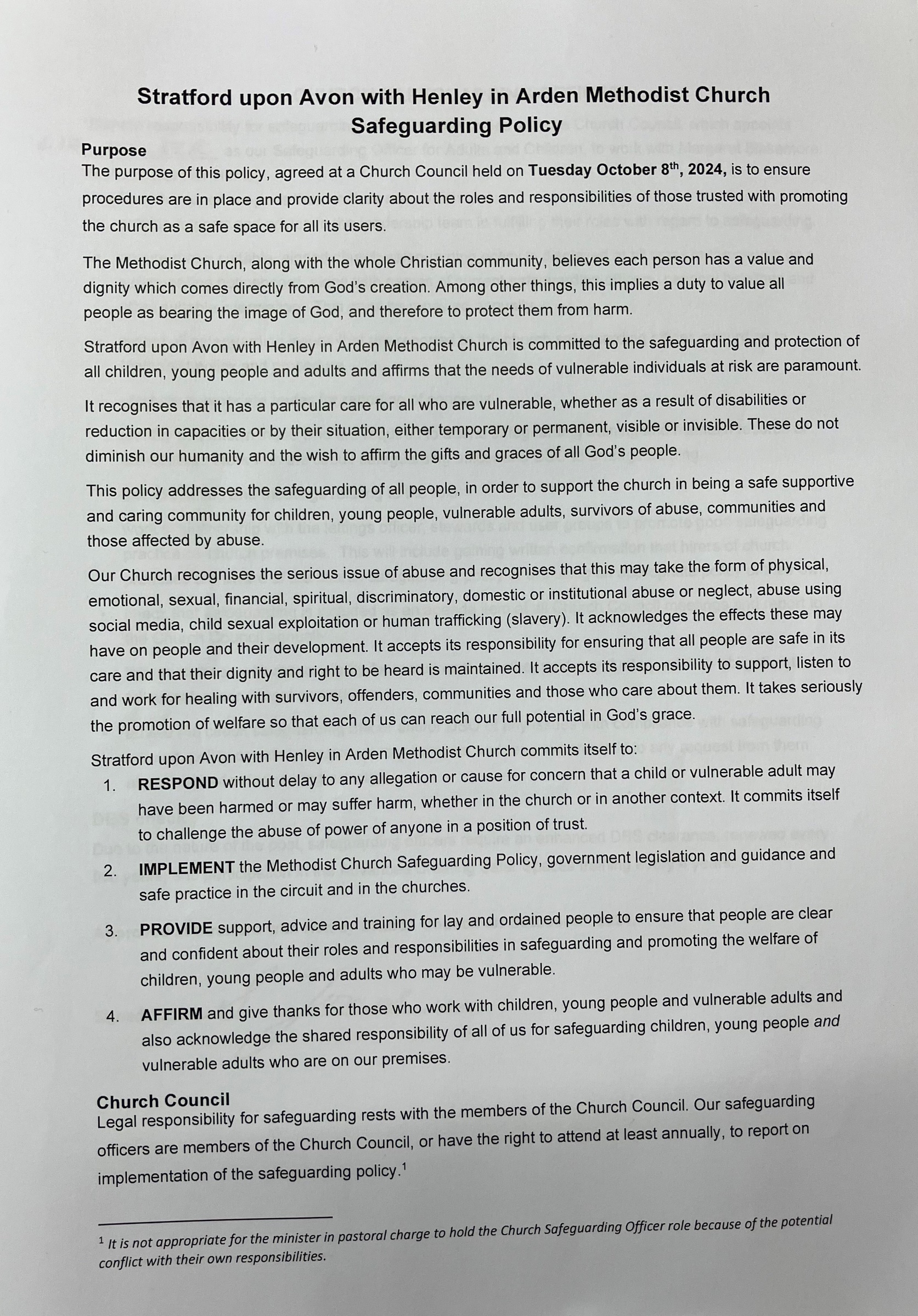 Our Safeguarding Policy – STRATFORD UPON AVON WITH HENLEY METHODIST CHURCH